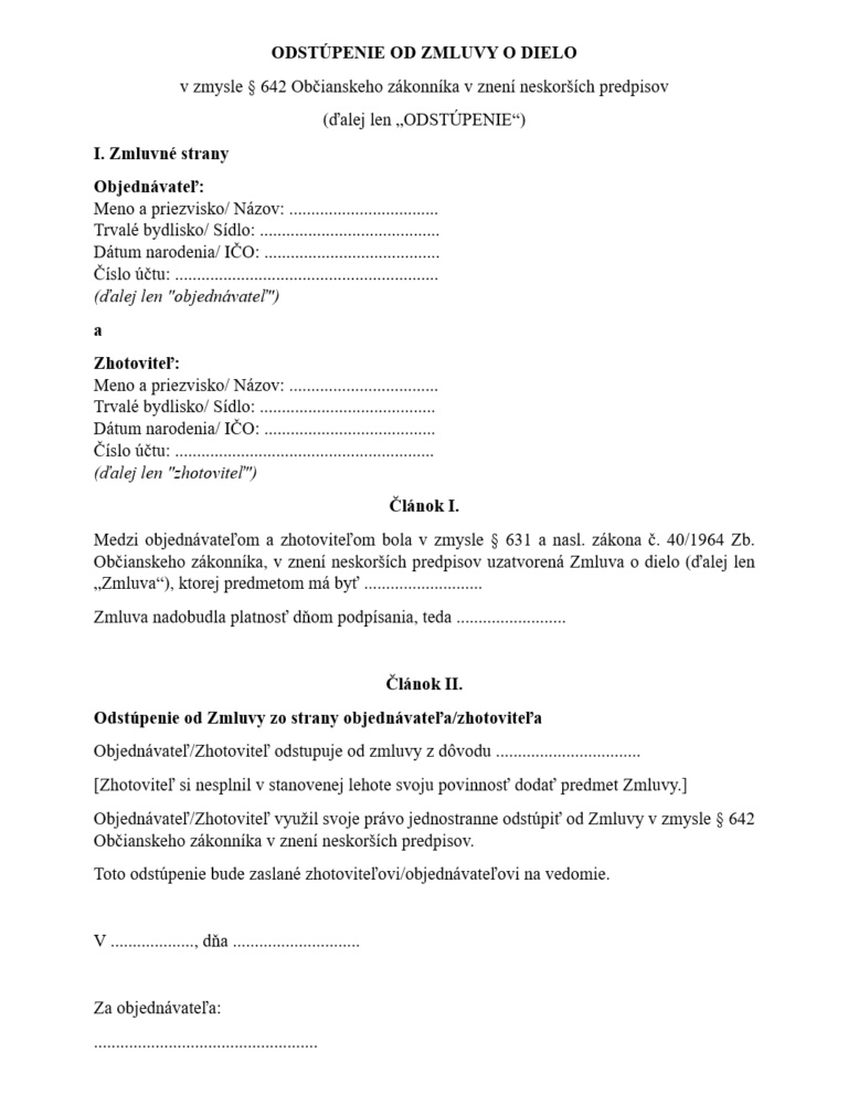 Zmluva o dielo – vzor, odvody, odstúpenie 2025 - Vpeniaze.sk