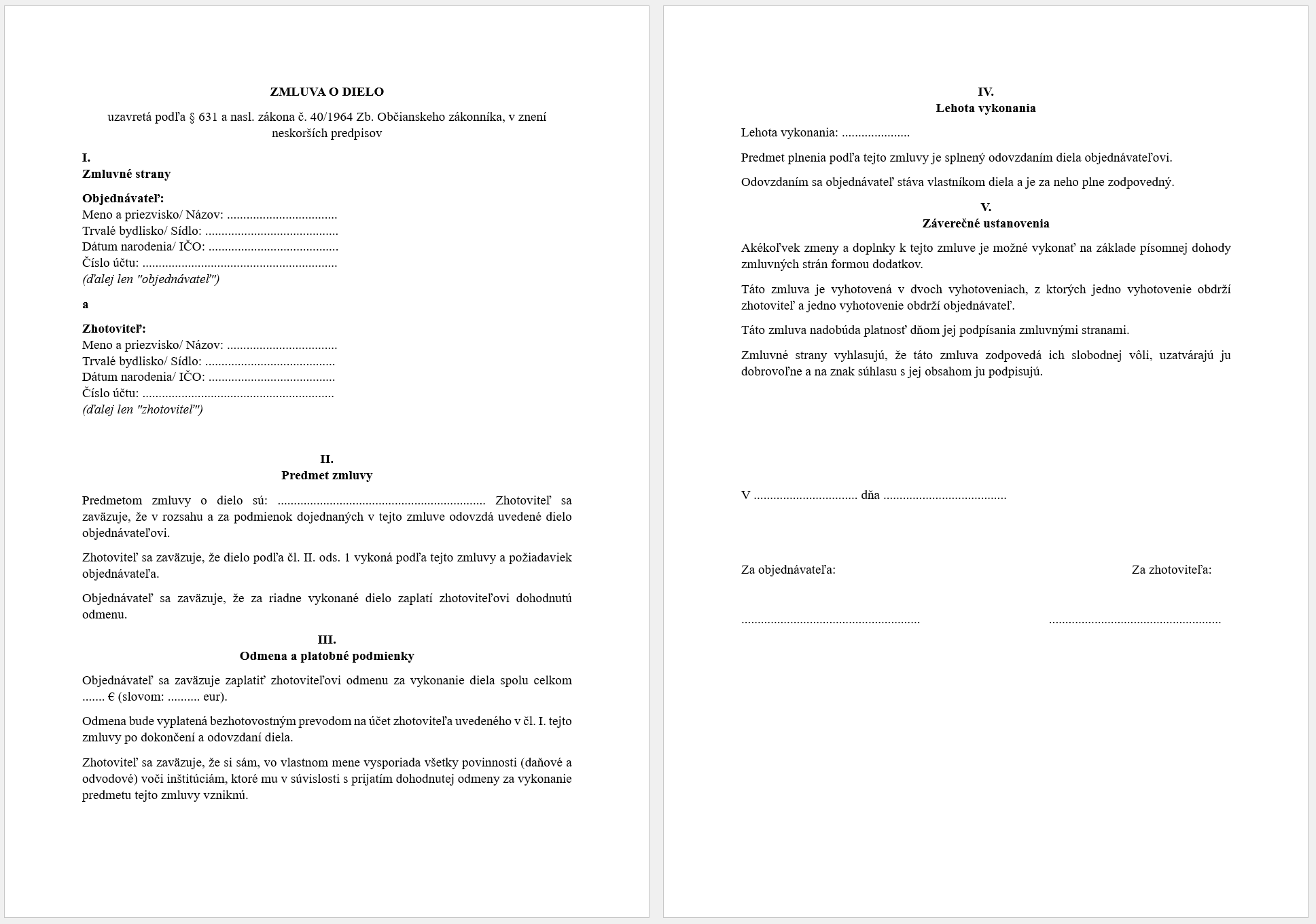 Zmluva o dielo – vzor, odvody, odstúpenie 2025 - Vpeniaze.sk