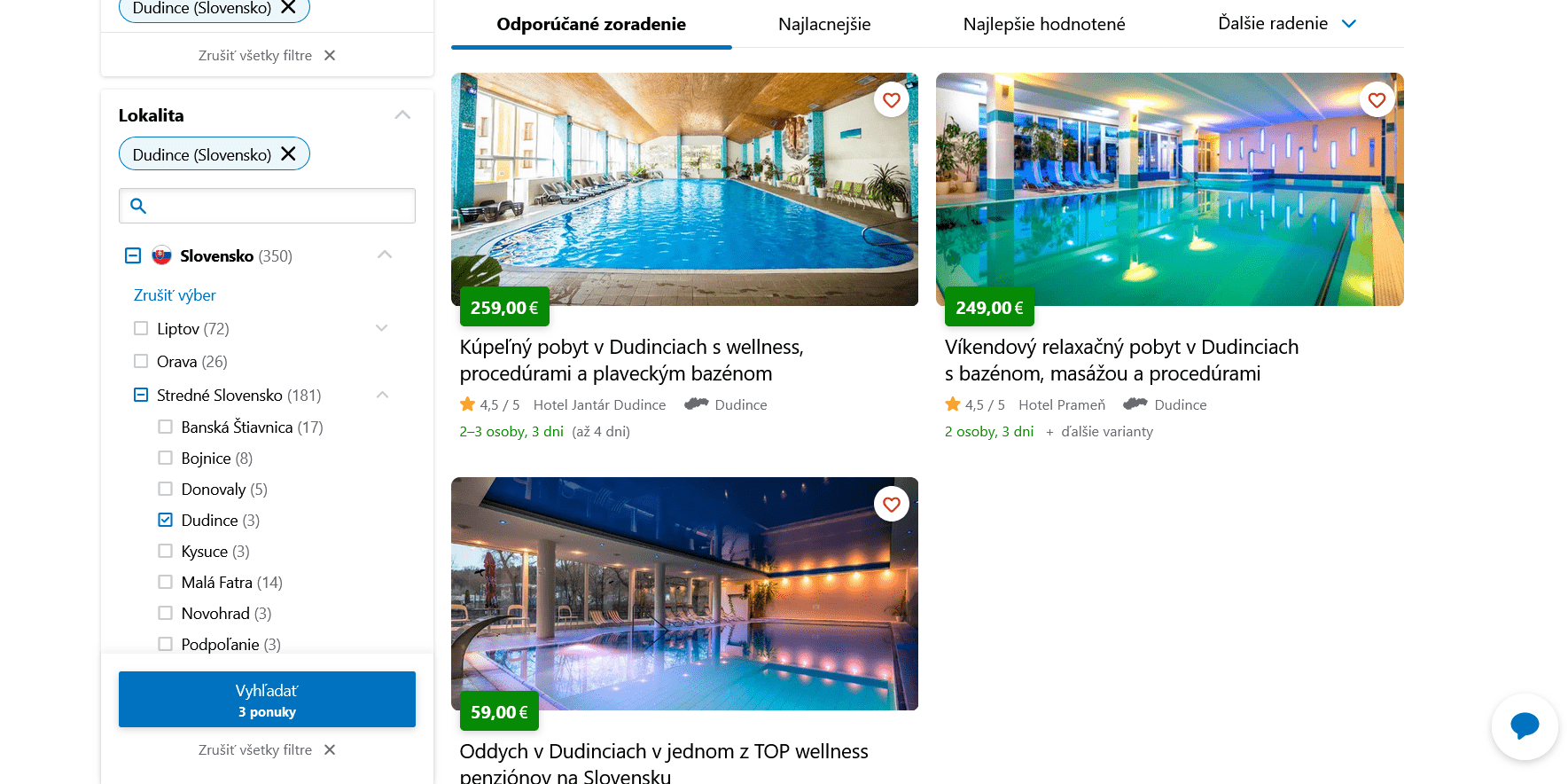 Kúpele Dudince - liečebný dom Diamant, Rubín a Smaragd, cenník ...